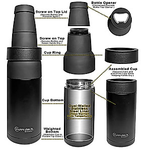 Beer Lovers Gifts Ideas Men and Women | 3-In-1 Bottle Cooler for Beer and Can with Opener | Double Walled Thermo Can Insulator to Keep Beverages Cold at BBQs or to Watch Sports 14oz