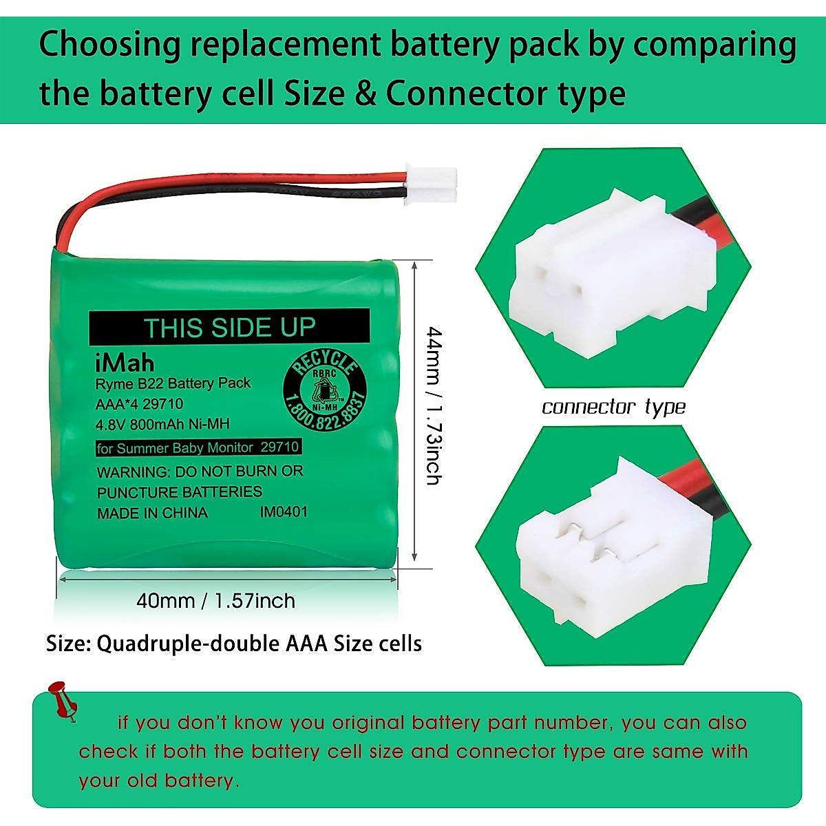 iMah Replacement Battery 29580-10 for Summer Infant Baby Monitor 29580 29590 29610 29620 29630 29710 29740 29790 29940, Ni-MH AAA Size 4.8V 800mAh Rechargeable
