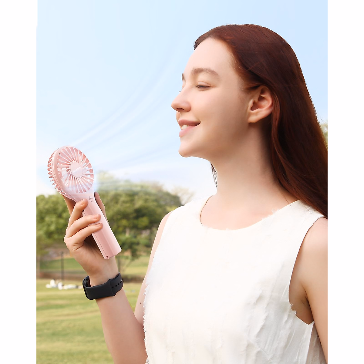 TriPole Portable Fan Handheld Fan Mini Personal Fan 3 Speeds, Powerful Little Battery Hand Held Fan for Travel Trip Outdoor Concerts, Cute Small Rechargeable Lash Fan for Makeup Skincare Drying, Pink