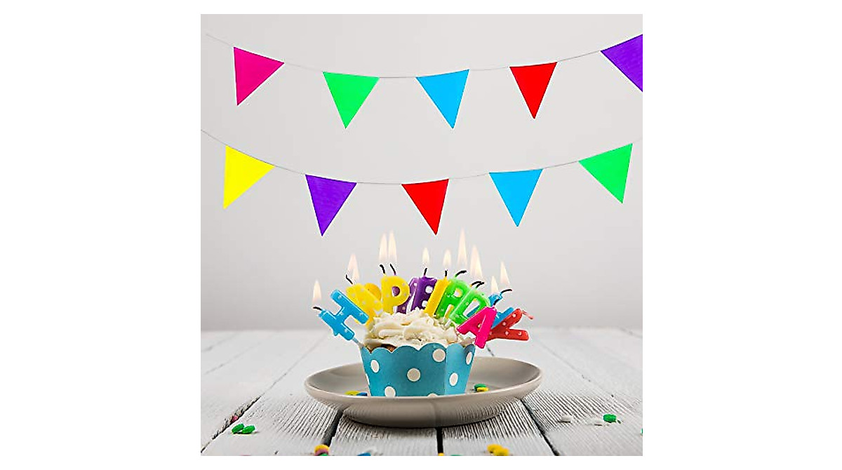 Vibrant 100-Foot Rainbow Pennant Banner for Celebrations
