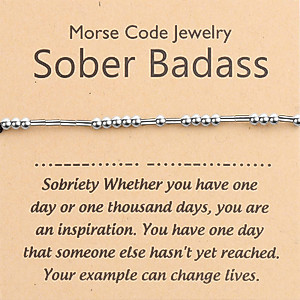 PLITI Sobriety Gift Addiction Recovery Gift 12 Step Gift Sober Badass Morse code Bracelet Sober Milestone Gift AA Alcoholics Anonymous Gift (sober morse bg)