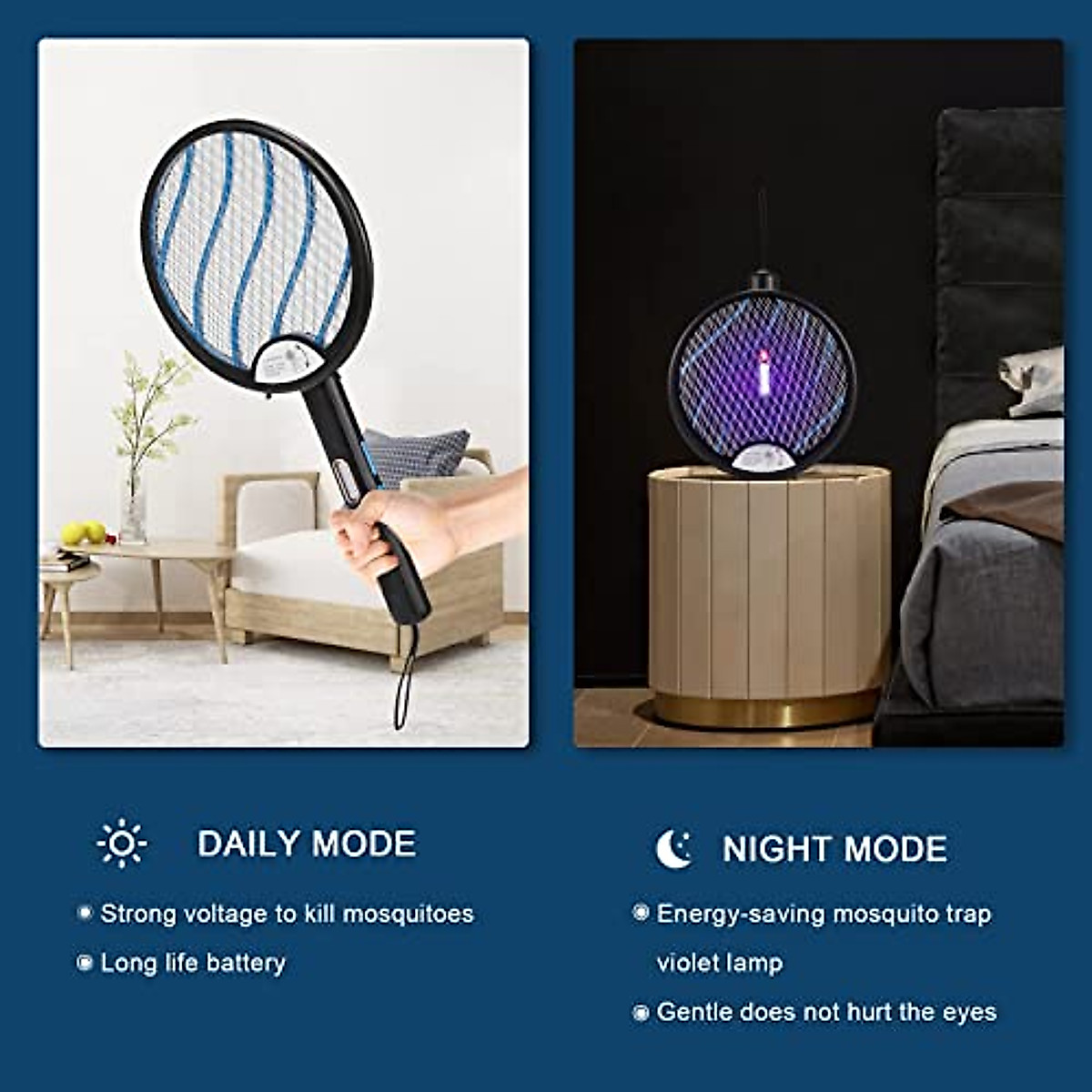 lanju Electric Fly Swatter Racket & Bug Zapper 4000V Mosquito Zapper Racket Indoor with Light Trap Fly Killer Foldable USB Rechargeable for Outdoor Home Office Backyard (1 Pack)