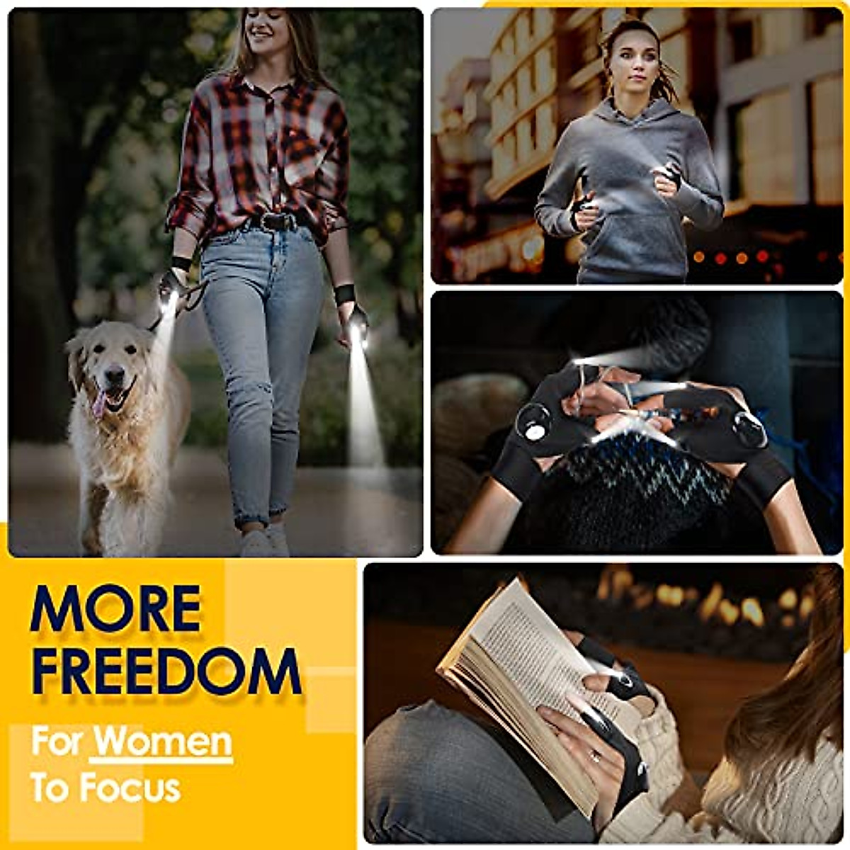 HANPURE LED Flashlight Gloves Gifts for Men, Stocking Stuffers for Men Christmas Birthday Gift Idea for Dad Husband Boyfriend Him, Lighted Gloves with Lights for Repairing Fishing Camping Cool Gadget