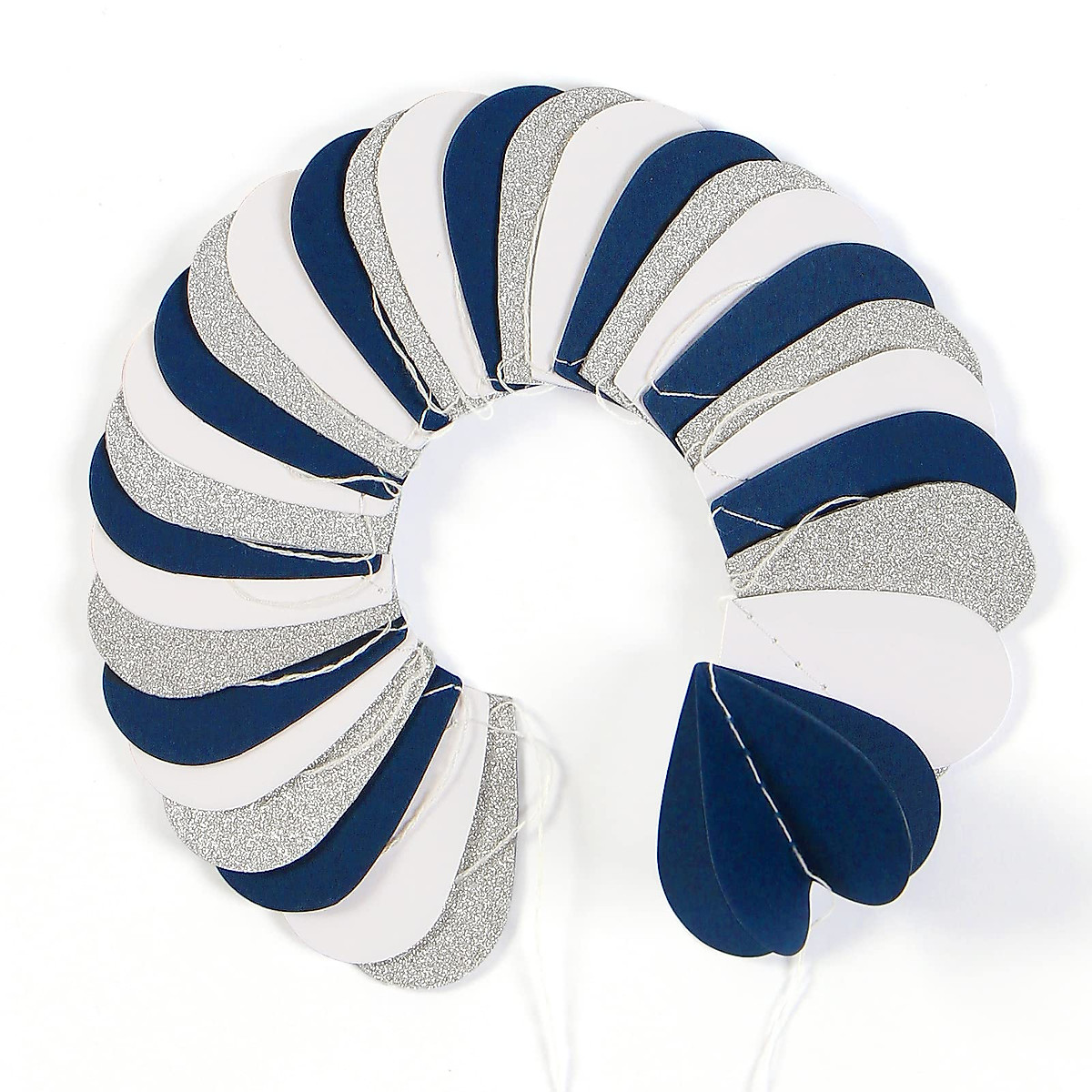 Navy-Blue White Silver 3D-Heart Garland - 39Ft Graduation Hanging Decoration Streamers Banner,Bridal Birthday Engagement Bachelorette Baby Shower Christmas Baby Shower Valentines Party Decor Ouruola