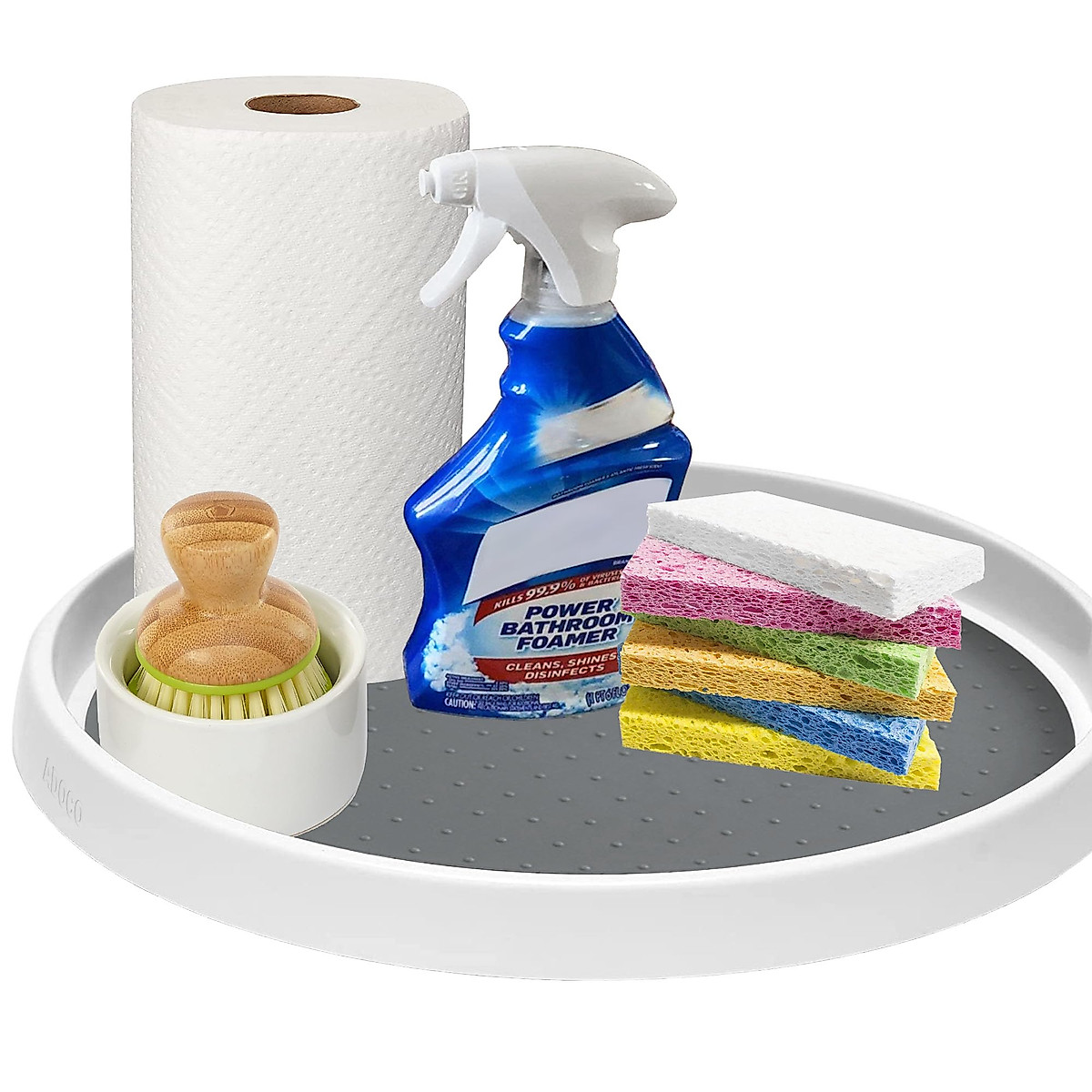 Set of 2, 12 Inch Non-Skid Lazy Susan Organizer, Pantry Lazy Susan Turntable for Cabinet, Kitchen Cabinet Organizer, Pantry Organization and Storage -White/Gray