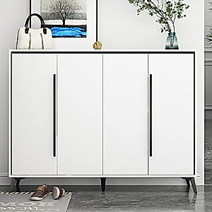 AGOTENI Shoe Cabinet with 4 Doors & 4 Tier Shelves for Entryway, Modern Shoe Storage Cabinet, Freestanding Shoe Rack Storage Organizer (55.1”W x 13.8”D x 37.4”H)