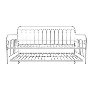 Novogratz Bright Pop Twin Metal Daybed and Trundle, Stylish & Multifunctional, Built-in Casters, White