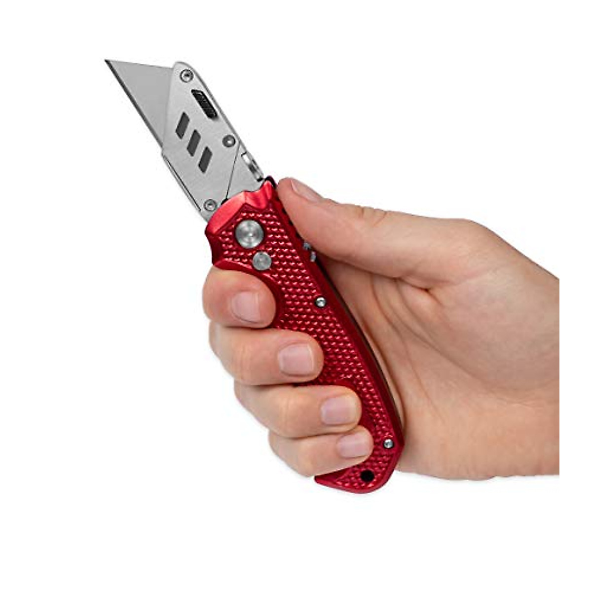 BirdRock Home Premium Folding Utility Knife – Small Compact Pocket – Folding Box Cutter Tool – 3 Extra Razor Blades – Cut Cardboard Boxes – Locking Safety Knife Set – Heavy Duty