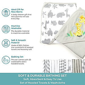 Spasilk Bath Hooded Towels & Washcloths Set for Babies, 23-Piece Gift Set, Grey, (Gift GBA23 0501)