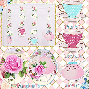 Tea Party Decorations, Let's Par Tea Decorations, Tea Party Photo Booth Props, Balloons, Tea Garden Party Decorations, Floral Teapot Cake Topper for Birthday Baby Shower Wedding Favors Girls Women