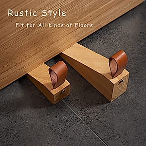 Wooden Door Stopper Non-Slip Security Wood Door Wedge with Leather Strap for Hanging Door Stopper 1Pack, in House Bedroom Office Living Room Hotel Cabin