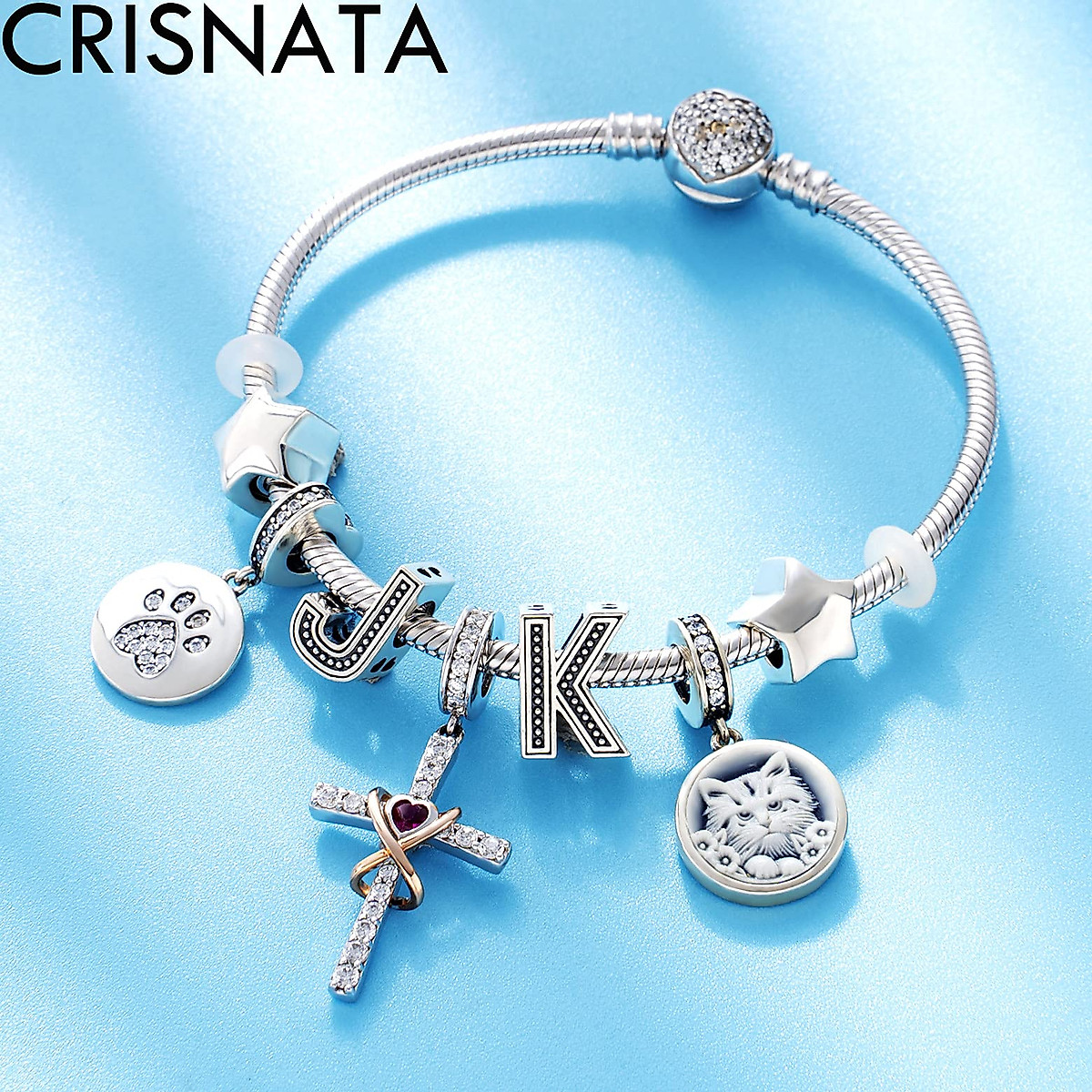 Letter J Charms, Initial J Alphabet Beads in Vintage 925 Sterling Silver, fits Pandora Women Charm Bracelet, Gift for Birthday/Children/Friends