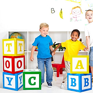 Zhanmai 6 Pcs ABC Friend Street Party Decorations 30 x 30cm Toy Inspire Story Party Supplies ABC Alphabet Balloon Box Graduation Back to School Baby Shower Birthday Party Block for School Celebration