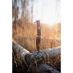 Old Timer Heritage Series 169OT 10.25in Fixed Blade Knife with Stainless Steel Drop Point Blade, Laminate Wood Handle, Full Tang Design, and Leather Sheath for Hunting, Camping, EDC, and Outdoors