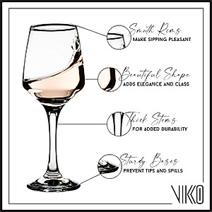 Vikko Stemmed Wine Glasses, 10.5 Oz White Wine Glasses, Set of 6 Red Wine Glasses Set, Thick and Durable Glass Wine Glasses, Stem Wine Glasses