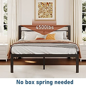 Woozuro California King Bed Frame with Headboard, 14 Inch Heavy Duty Metal Platform Bed Frames No Box Spring Needed, Round-Corner Leg Design Mattress Foundation, Easy Assembly, Noise Free, Black