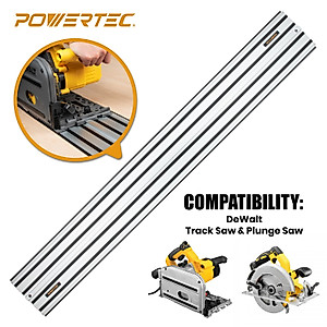 POWERTEC 71691 110 Inch Track Saw Guide Rail Connector Set for DeWalt Track Saws, Clamping Options Includes 2x55" Aluminum Extruded Guided Rails and (1) Guide Rail Connector for Woodworking Projects