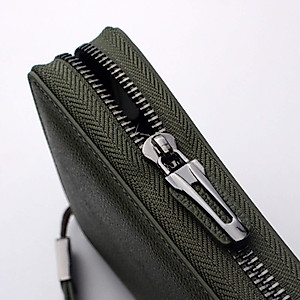 Bveyzi Women RFID Blocking Wallet Leather Zip Around Phone Clutch Large Capacity Ladies Travel Purse Wristlet (Olive Green)