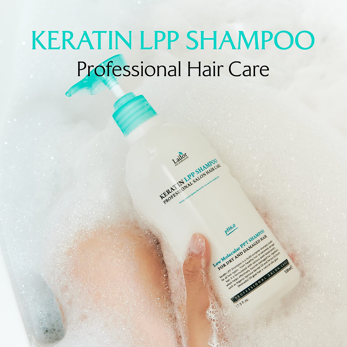 LA'DOR Keratin LPP Damage Care Shampoo w/Proteins & Plant Oils - pH Balanced Sub Acidic for Dry Damaged Frizzy Coarse Thinning Hair - NO Silicone, Paraben, Sulfate, Alcohol 5.07 Fl Oz (2pcs) LADOR