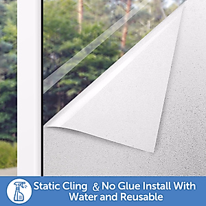 HIDBEA Frosted Window Privacy Film - Non Adhesive Static Cling Glass Stickers Sun UV Blocking Heat Control Door Covering Decals for Home Office, 17.5 x 78.7 Inch