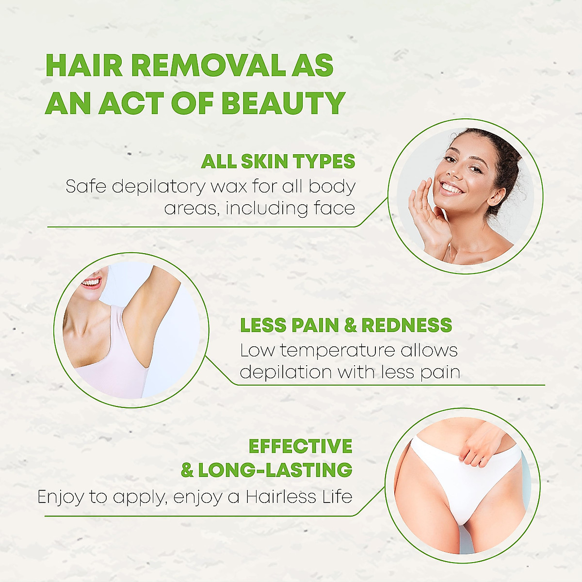 Natural Wax Roll-On Waxing Cartridge – Natural 100% Organic Wax Roller - Does Not Leave Residues - Hair Removal Roller Wax (Pack of 3)