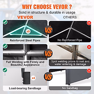 VEVOR Upgraded 10x20 ft Heavy Duty Carport Car Canopy, Car Port Garage Boat Shelter Party Tent with 8 Reinforced Poles and 4 Weight Bags, UV Resistant Waterproof Tarp for SUV, Truck, Boat