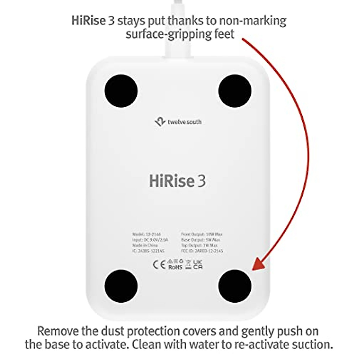 Twelve South HiRise 3 | 3-in-1 Magnetic Charging Station for iPhone, AirPods and Apple Watch + 5 ft USB-C Cable (Black)