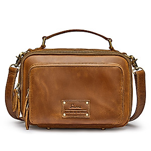 S-ZONE Genuine Leather Crossbody Purses for Women Vintage Top Handle Handbags Shoulder Bag
