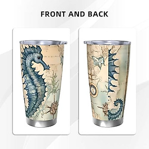 Groamaup 20oz Seahorse Stainless Steel Insulated Tumbler with Lid and 3pcs Straw Sets, Sea Animals Car Cup for Cold and Hot Drinks, Coffee Mug for Travel Office and Home Use