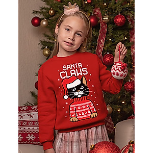 Santa Claws Sweatshirt Toddler Youth Kids Cat Ugly Christmas Sweater Style Medium Red