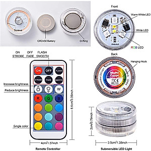 Alebew Underwater Led Lights with Remote, Waterproof Multi Color Submersible Led Lights Battery Operated Pool Lights for Halloween Christmas Party-10 Pack