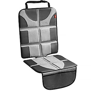 Helteko Car Seat Protector, Large Seat Cover for Child Carseat, Extra Waterproof & Stain Resistant, Thickest Padding Baby Mats Under Car Seats for Leather Seats, 2 Mesh Storage Pockets, 1Pack (Gray)