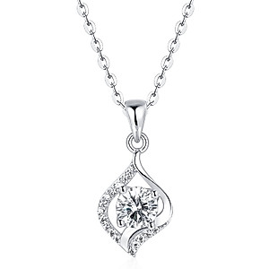 Raelyn&Bev. 18” Sterling Silver Cubic Zirconia Pendant Necklace for Women with Polishing Cloth, Protection Box and Velvet Drawstring Bag