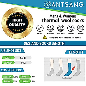 ANTSANG Merino Wool Socks for Men & Women Thermal Winter Hiking Warm Thick Crew Cozy Boot Work Gift Snowboarding Socks Stocking Stuffers 4 Pairs(Stripe-Black(4 Pairs))