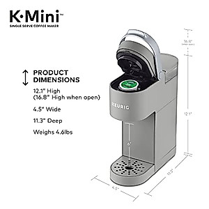 Keurig K-Mini Coffee Maker, Single Serve K-Cup Pod Coffee Brewer, 6 to 12 oz. Brew Sizes, Studio Gray