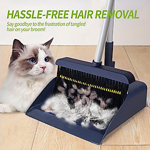 IVYROLL Broom and Dustpan Set, Long Handled Adjustable Dustpan and Brush with Comb Teeth for Indoor Outdoor Garden Home Patio Yard Kitchen Cleaning and Sweeping