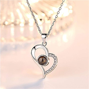 Karl Heart Projection Necklace 925 Sterling Silver Personalized Photo I Love You Necklace 100 languages Custom Birthday Romantic Gifts For Her Girlfriend Women 2021 Jewelry