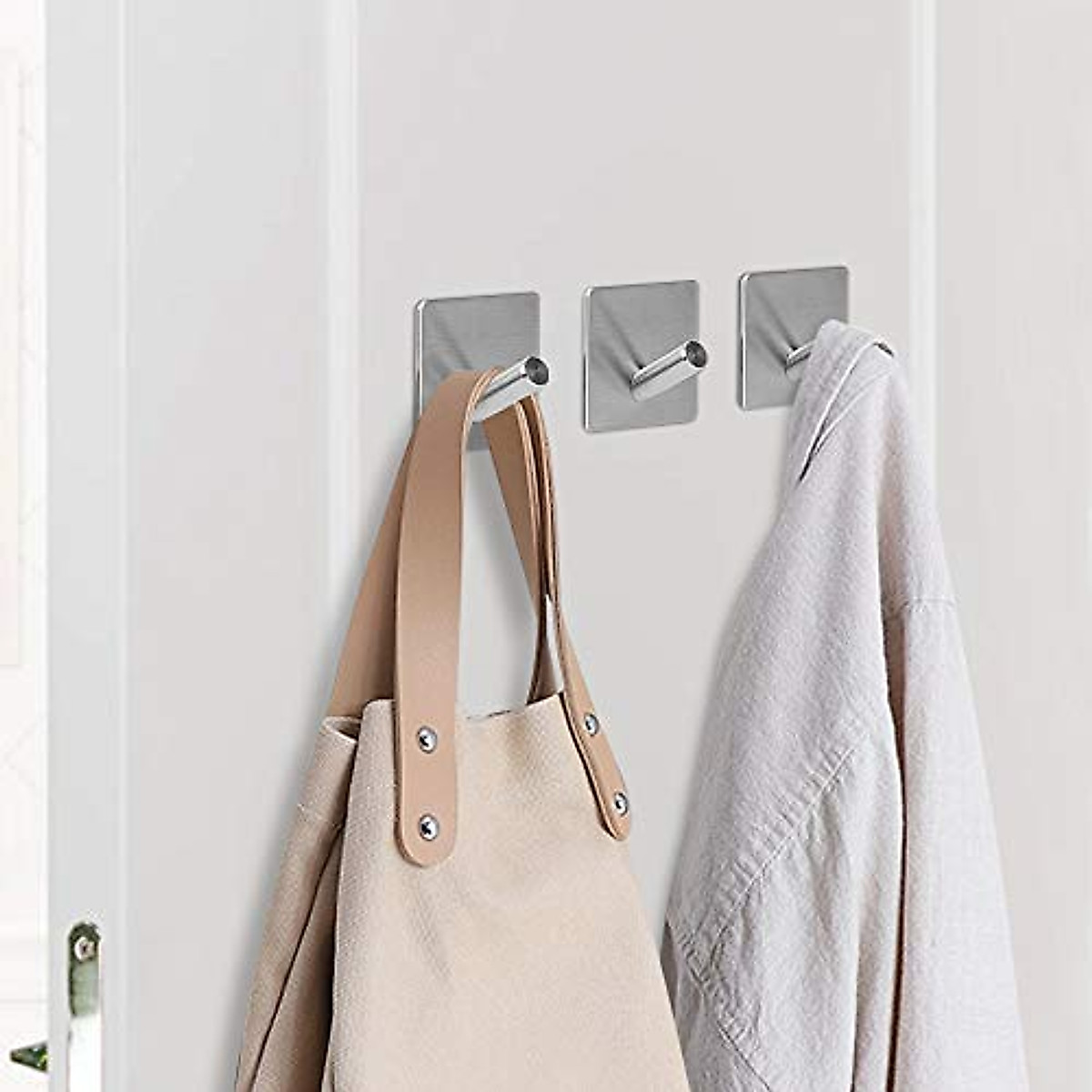 WILIFDOM Self Adhesive Hooks 6 Pack Towel Hook SUS 304 Stainless Steel Bathroom Kitchen Organizer Super Power Heavy Duty Wall Mount Coat Hanging Rack