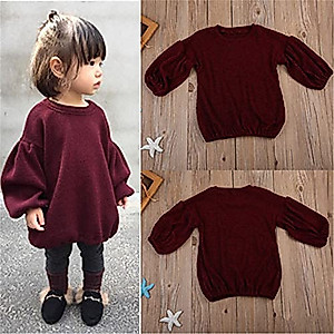 Toddler Baby Girl Knitted Sweater Kid Lentern Sleeve Ruffle Warm Spring Fall Winter Pullover Tops Outfits (Wine Red, 2-3T)