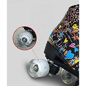 Women's Graffiti Roller Skates Classic PU Leather Roller Skates Four-Wheel Roller Skate Boys and Girls Teenagers Adult Unisex Indoor and Outdoor Double-Row Skates (Silver Flash,7)