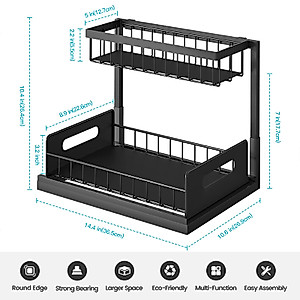 Under Sink Organizer, Pull Out Cabinet Organizer 2 Tier Slide Out Sink Shelf Cabinet Storage Shelves,Under Bathroom Cabinet Storage, Multi-Use for Under Kitchen Bathroom Sink Organizers and Storage