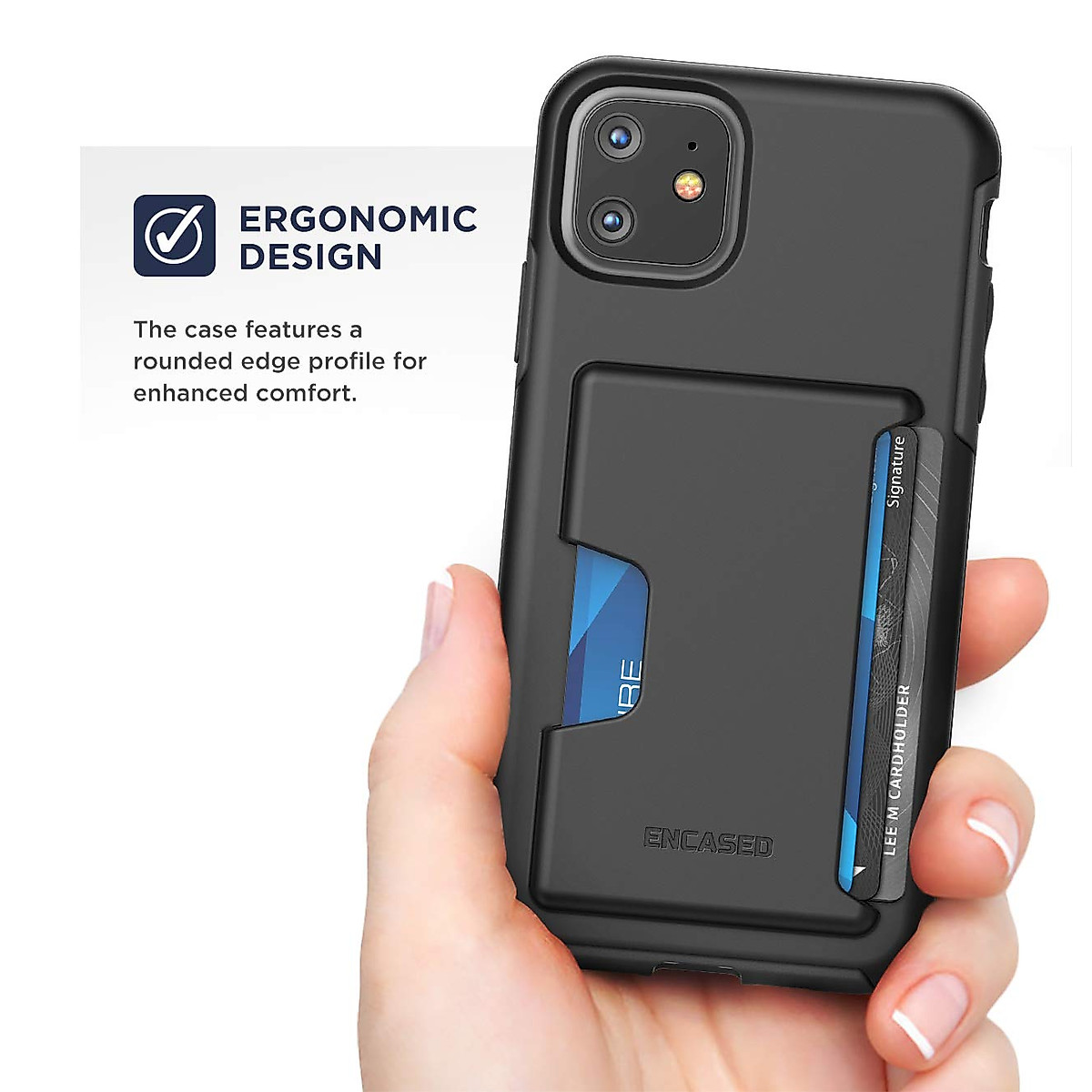 ENCASED iPhone 11 Wallet Case (2019) Ultra Durable Cover with Card Holder Slot (4 Credit Cards Capacity) Black