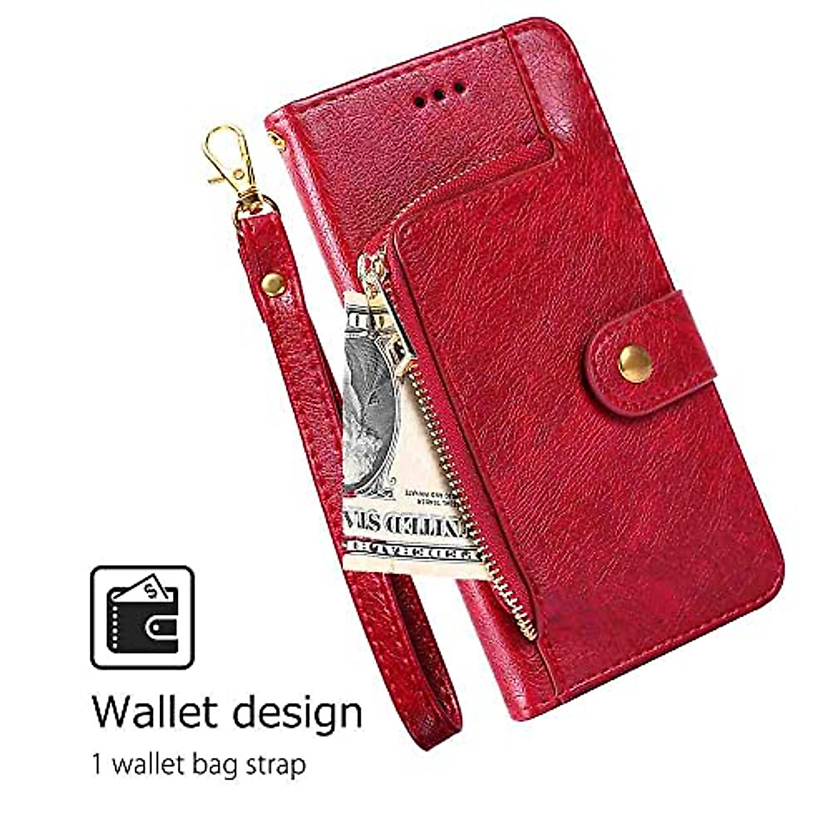 YOUKABEI MojieRy Phone Cover Zipper Wallet Folio Case for Oppo REALME 7 PRO, Premium PU Leather Slim Fit Cover for REALME 7 PRO, 1 Photo Frame Slot, 3 Card Slots, Dirt-Proof, Red