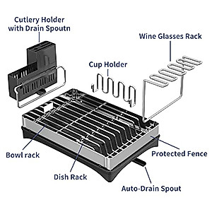 Dish Drying Rack, Stainless Steel Dish Rack Large Dish Racks for Kitchen Counter with Drainboard Rustproof Dish Drainers with Utensil Holder Knives Spoons and Fork Fingerprint-Proof