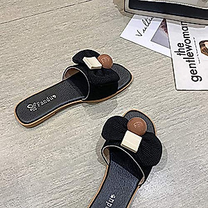 justHIGH Womens Flat Slide Sandals Open Toe Bowknot Espadrille Slip On Comfortable Cork Sandals