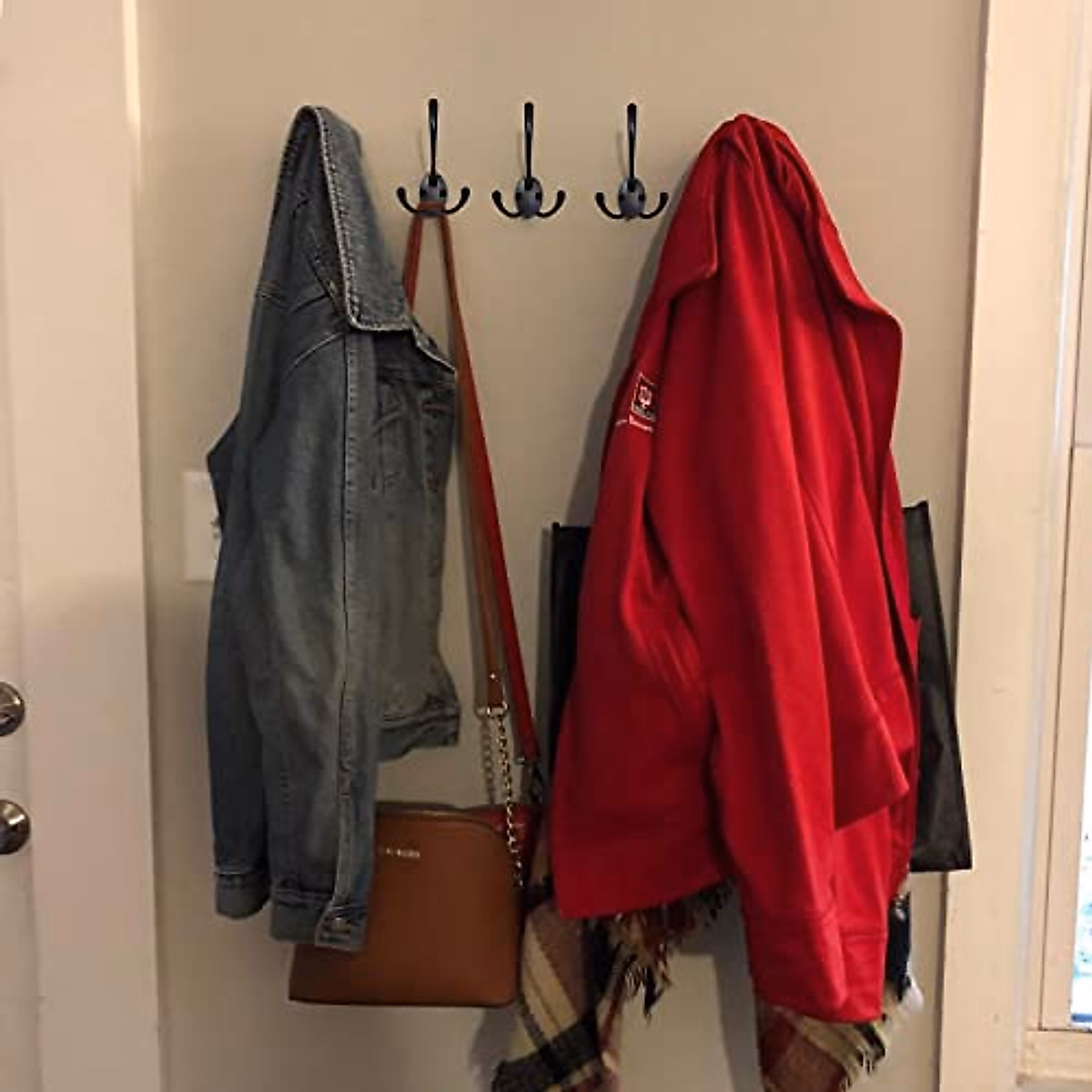 12 Pack Coat Hooks, Heavy Duty Wall Hooks with Screws Wall Mounted Robe Hooks Utility Hooks for Coat, Scarf, Bag, Towel, Key, Cap, Cup, Hat (Black)