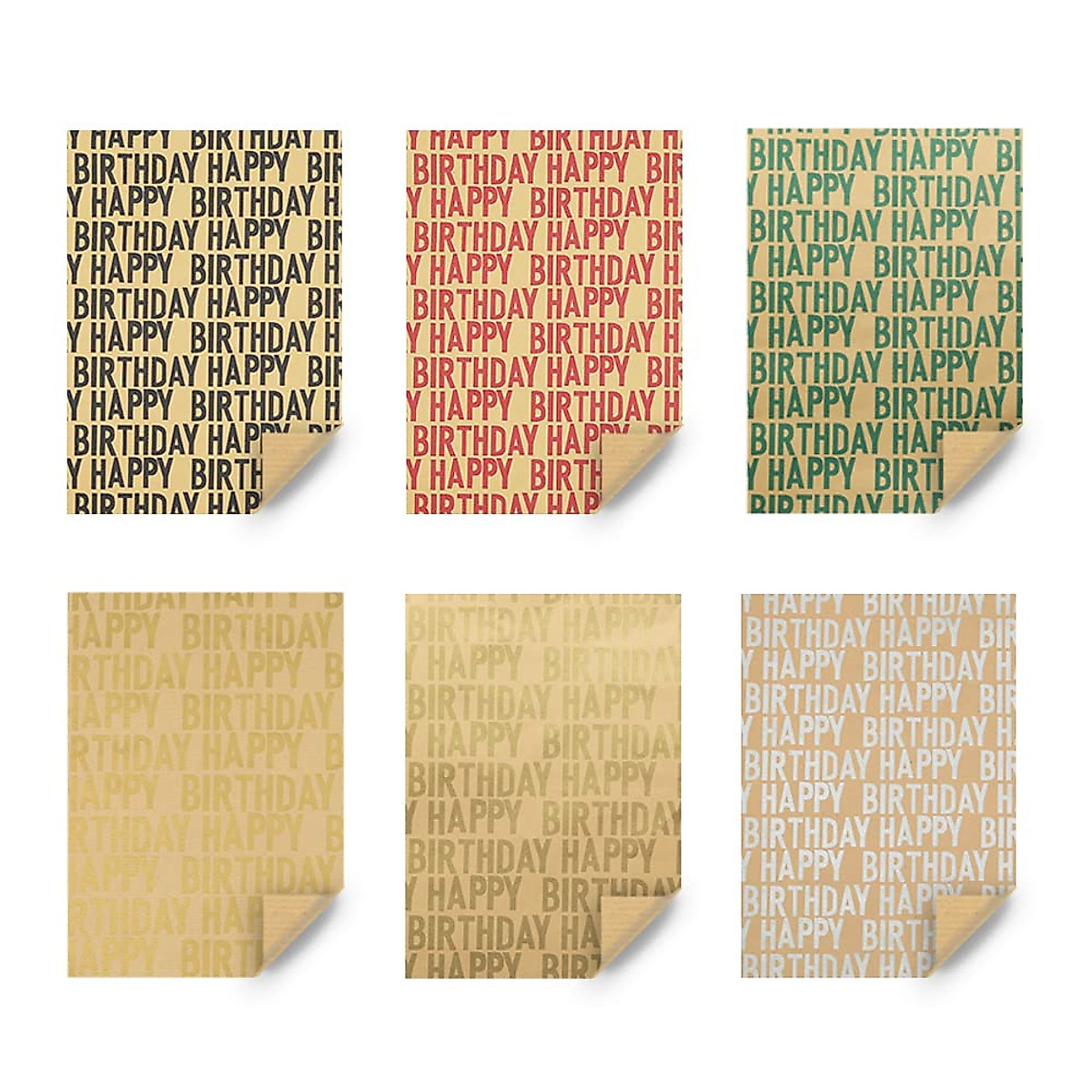 Happy Birthday Wrapping Paper For Boys Men Adults Women Kids Girls,Gift Wrapping Paper Recycled Kraft,19.7 x 27.6 inches Per Flat Sheet (12 sheets: 45 sq. ft. ttl.)With Jute Strings, Stickers,Tapes and Bows for Birthday Celebrate Occasions