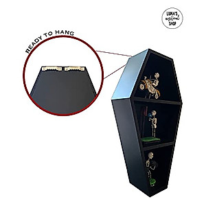 Luna's Mystical Coffin Shelf - Horror Gothic Decor - Black Floating Wooden Shelf for Wall or Table Top - Witchy Wall Decor- 14 Inches Tall by 7 Inches Wide