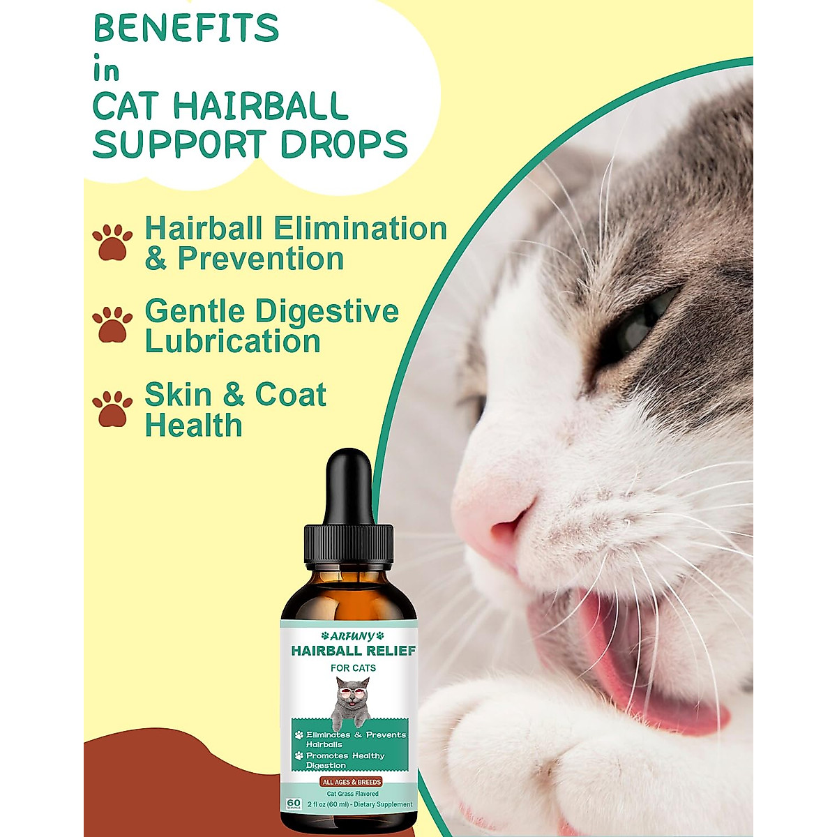 Cat Hairball Control | Hairball Cat Treats for Skin & Coat, Digestion, Nutrient Absorption | Fur Ball Remedy for Cats with Natural Ingredients & Vitamins | Cat Hairball Treatment | Cat Grass Flavor