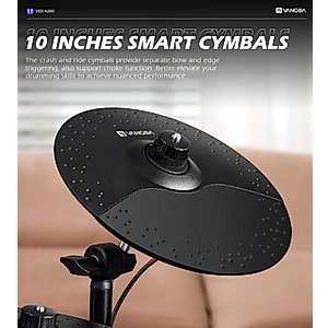 Vangoa Electric Drum Set 8-Pieces with Quiet Mesh Drumheads, Cymbals, Heavy Duty Pedals, 480 Sounds, USB MIDI, Throne, Headphone, Complete Electronic Drum Set for Beginners Adults, Black